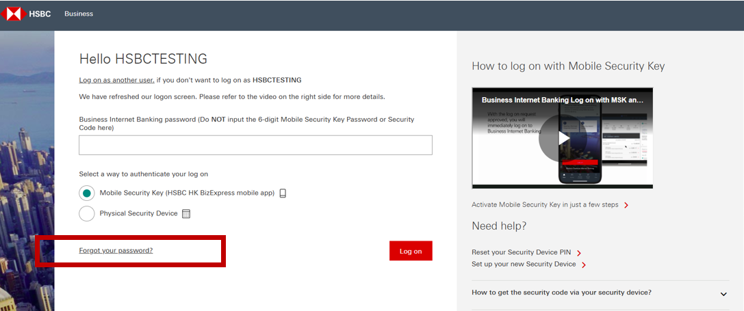 on the business internet banking bib website after entering your ...